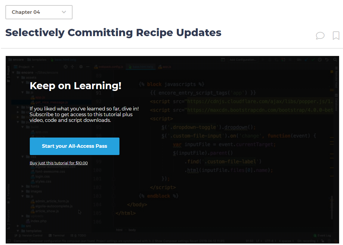 Selectively Committing Recipe Updates Upgrading And Whats New In Symfony 5 Symfonycasts