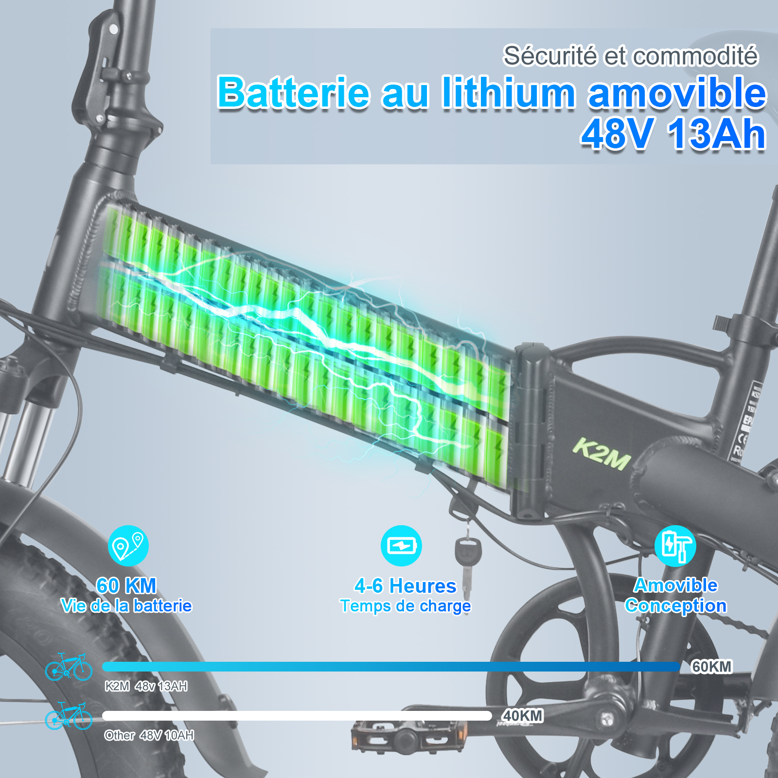 Vélo Électrique Kaisda K2M 20 Noir Pliant 48V 13Ah Batterie 500W Moteur - Vélo électrique ...