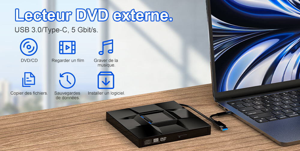 Lecteur-graveur externe BSTRE - Lecteur/Graveur CD/DVD externe ultra ...