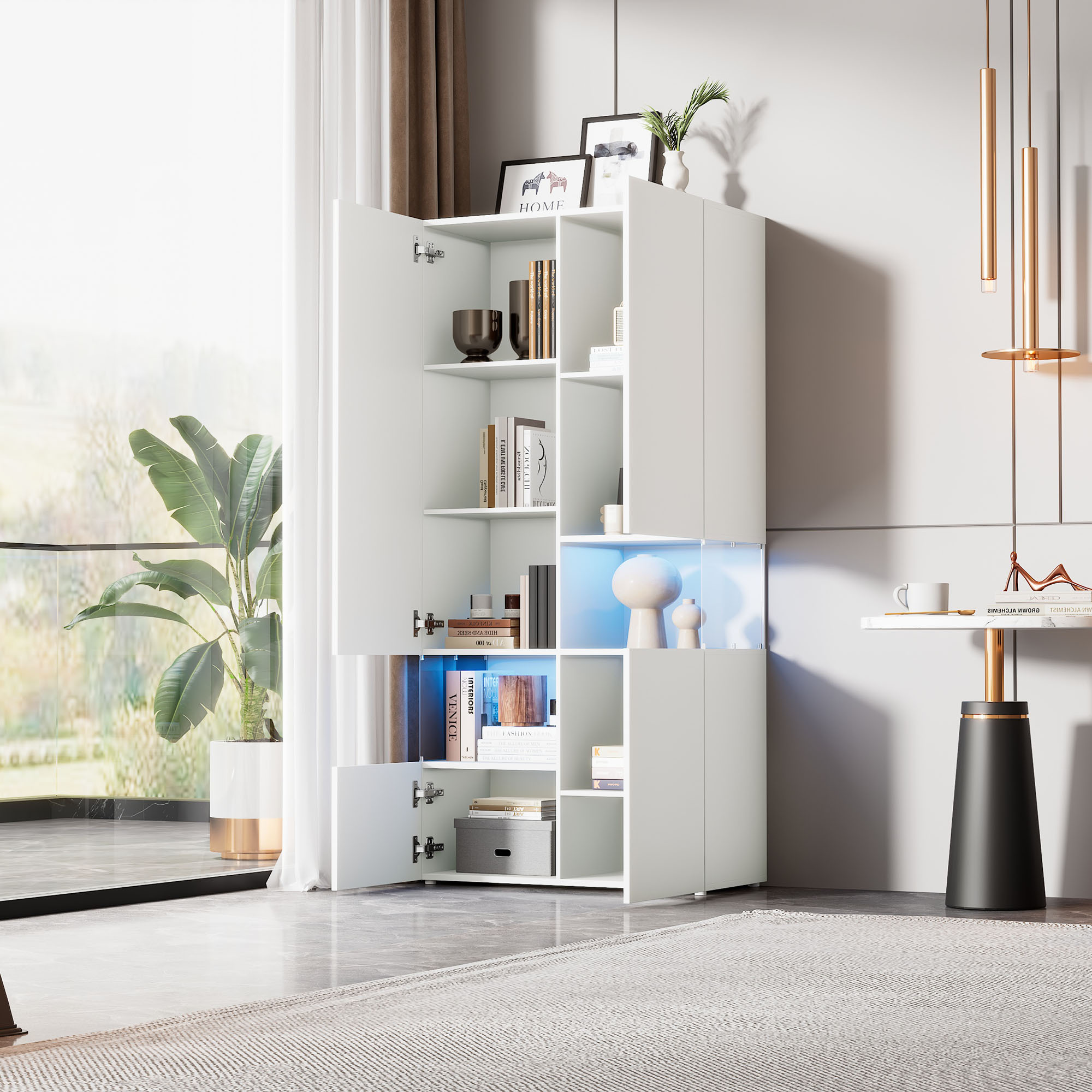 Vitrina blanca con iluminación LED, vitrina alta con acrílico ...