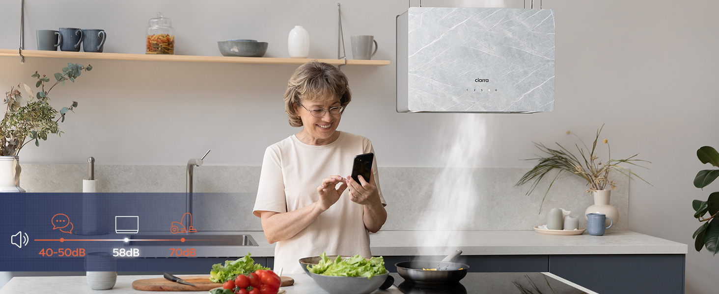 Hotte îlot Ciarra Hotte îlot 48cm Blanche Dépoli - CD4850W - Classe A+++ - Wi-Fi&APP - 4 ...