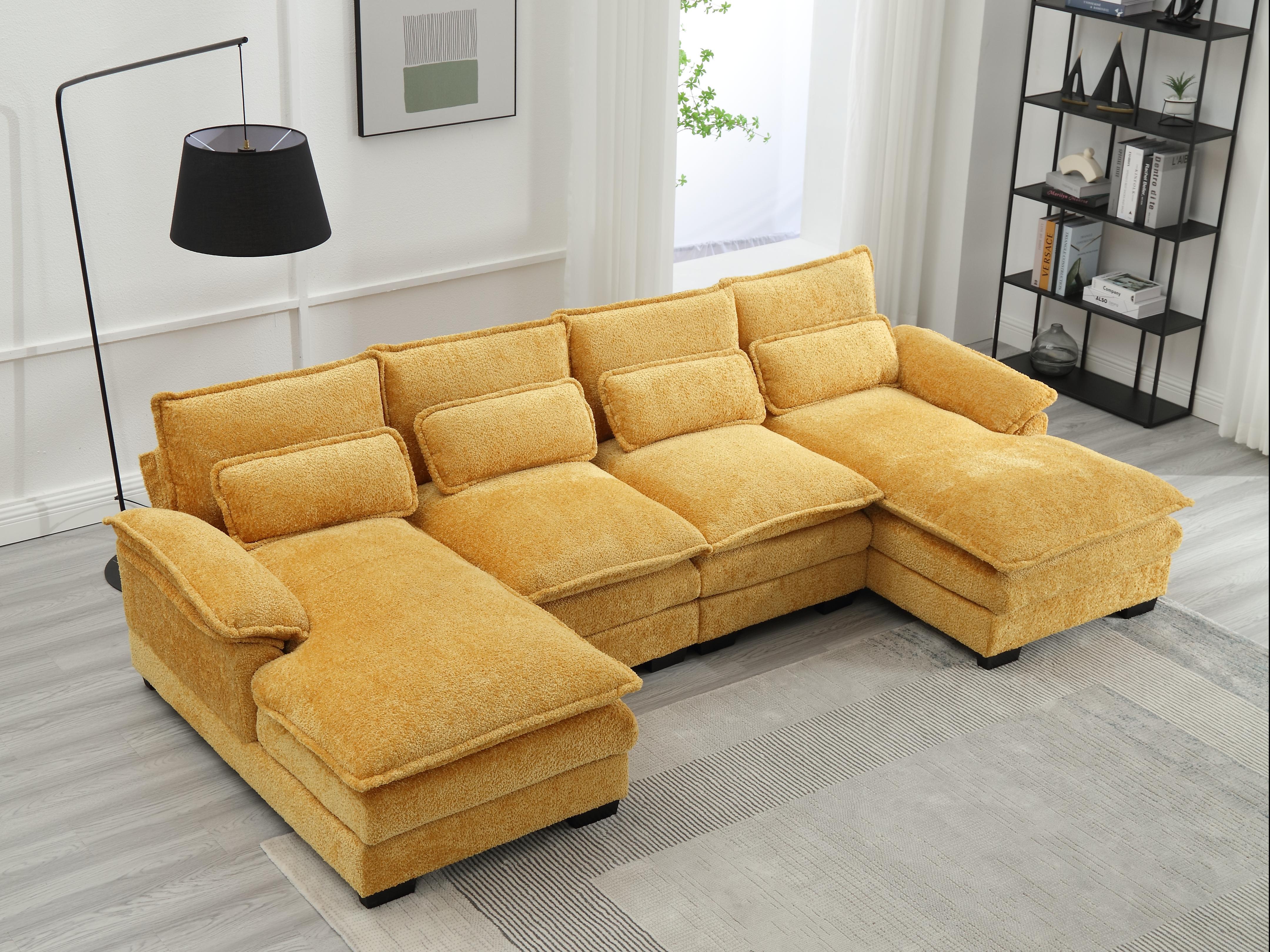 Canapé Modulable Moderne 4 Places,Canapé en U avec 4 Coussins lombaires ...