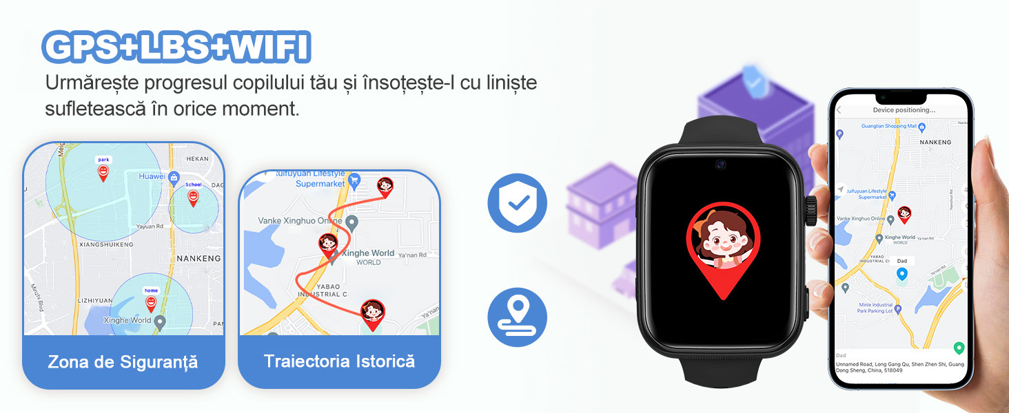 Ceas smartwatch copii 4G GPS FOSMET®, Ecran HD de 1, 83 inchi, WiFi ...