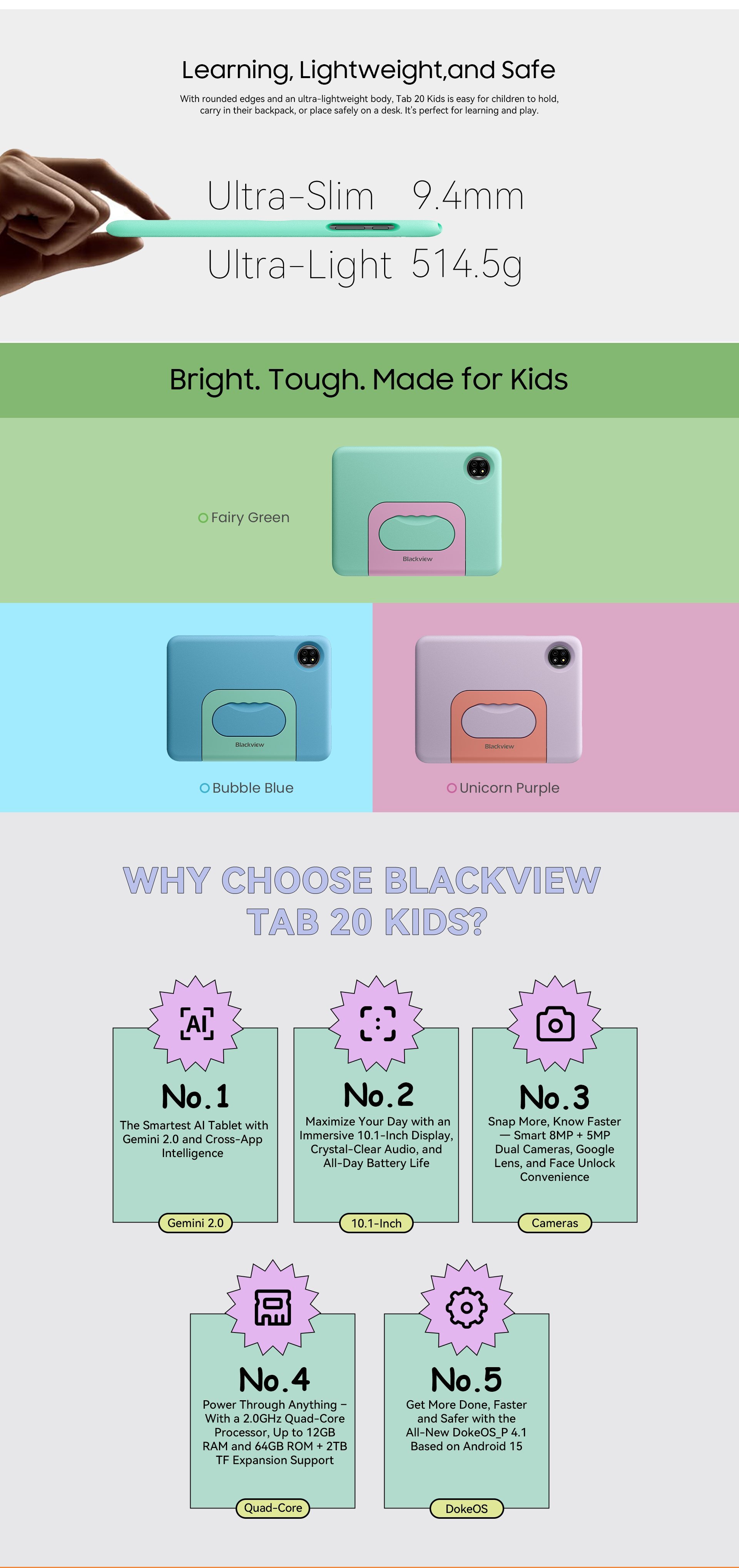 Tablette Tactile Enfants Blackview Tab 20 Kids 10.1" RAM 12Go ROM 64Go ...