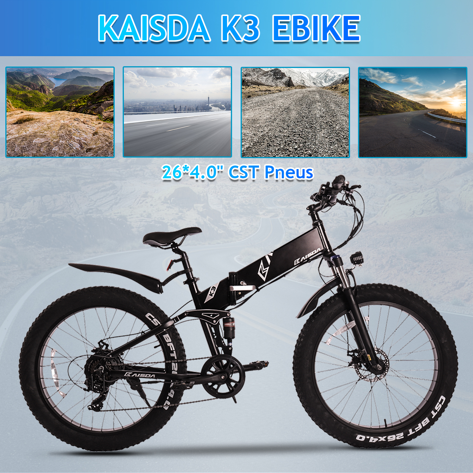 Vélo électrique Kaisda K3 26 pneus Noir Pliable VTT 48V Batterie 500W Moteur - Vélo électrique ...