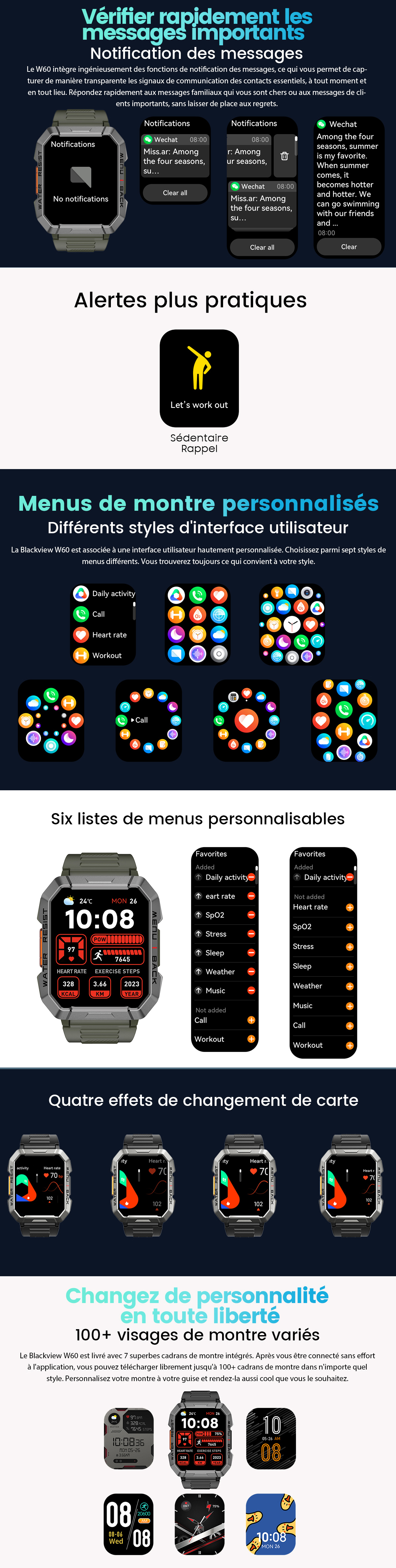 Blackview W60 Montre Connectée Bluetooth,Smartwatch Sport 100+ Modes ...