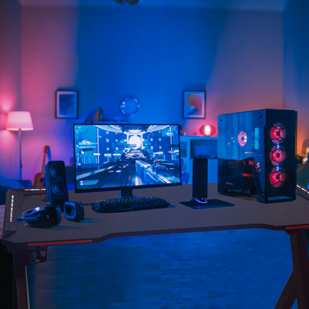 Gaming Desk - bigzzia PC computer desk with RGB LED - Gaming Table 60 x ...