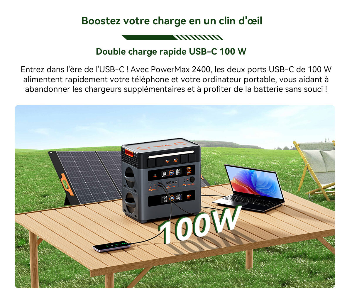 Batterie D'Alimentation Domotique Oscal PowerMax 2400 1872Wh LiFePO4 Expandable Solar Generator ...