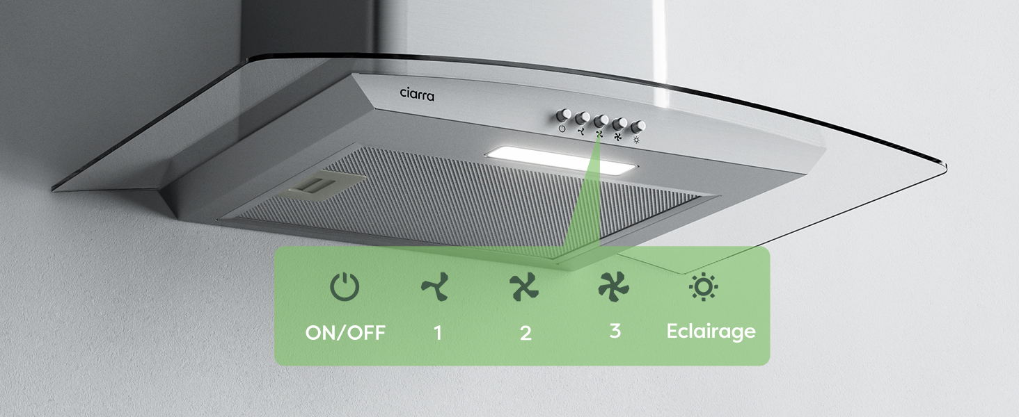 506SS60 Hotte 60cm - 650m3/h - Filtre à charbon - Classe A+++ - 3 ...