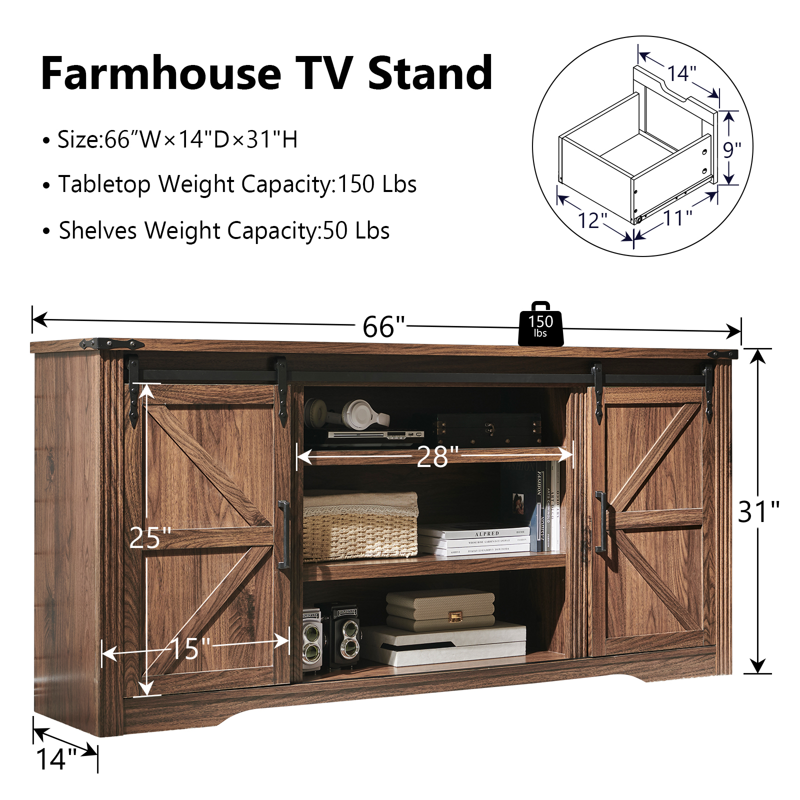 T4TREAM Farmhouse TV Stand with 4 Drawer for TVs up to 75", Farmhouse ...