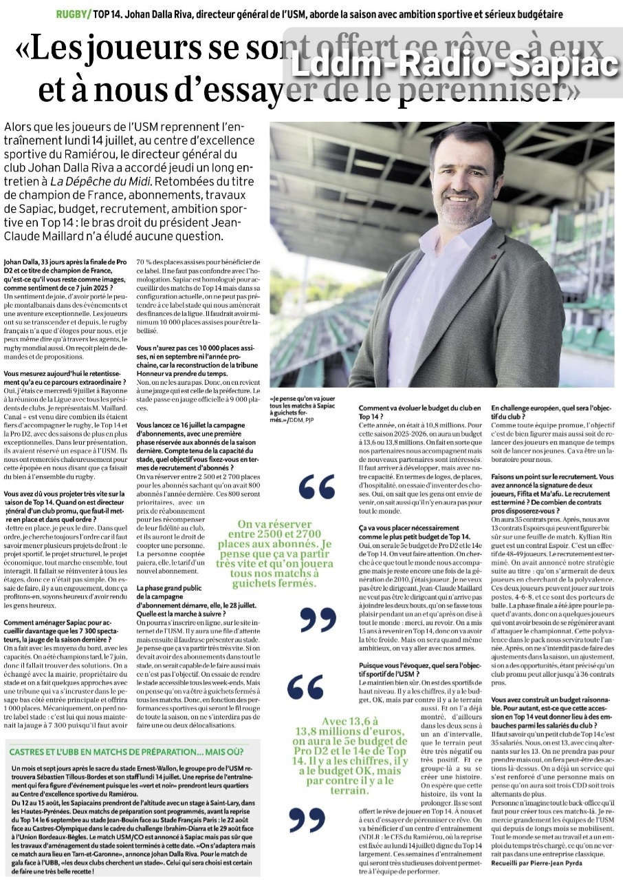 INFOS ce LUNDI 14 JUILLET 2025. (Matinée) > TOP 14 > Retrouvez le ...